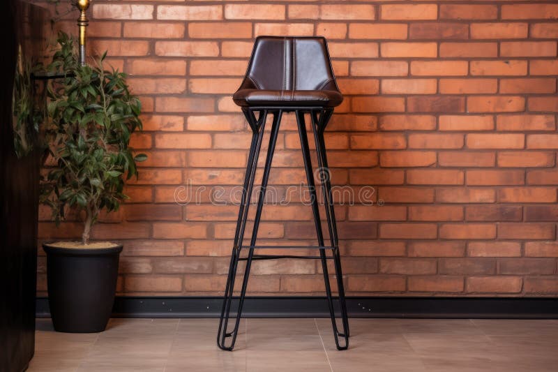 An Industrial-style Metal Bar Stool Against a Brick Wall Stock ...