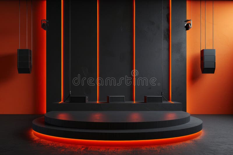 Industrial-style Stage with Orange Lighting and Sound System in a ...