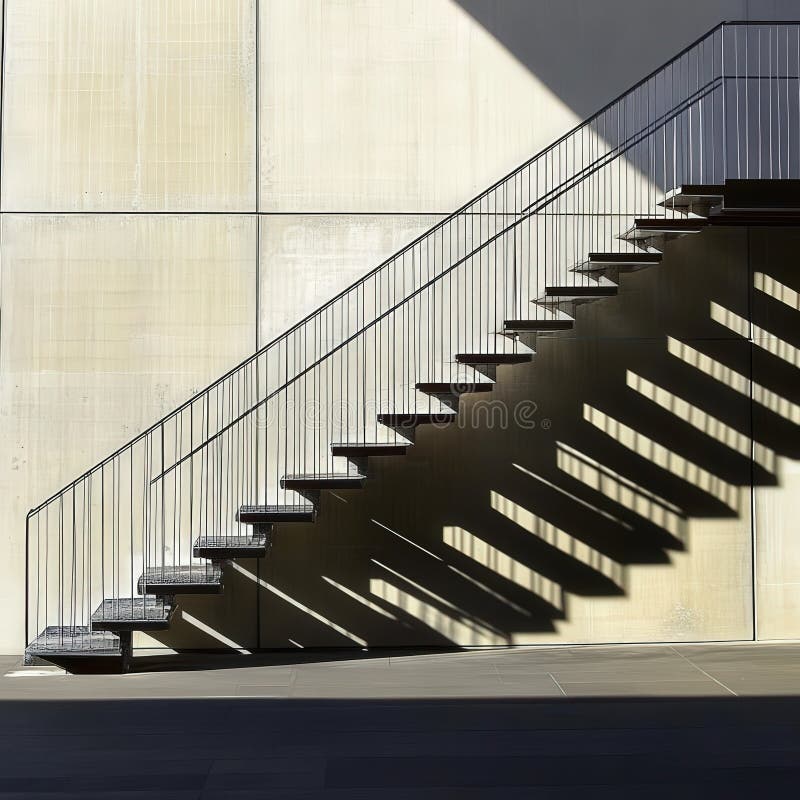 Industrial Staircase with Dramatic Shadows on Wall Stock Image - Image ...