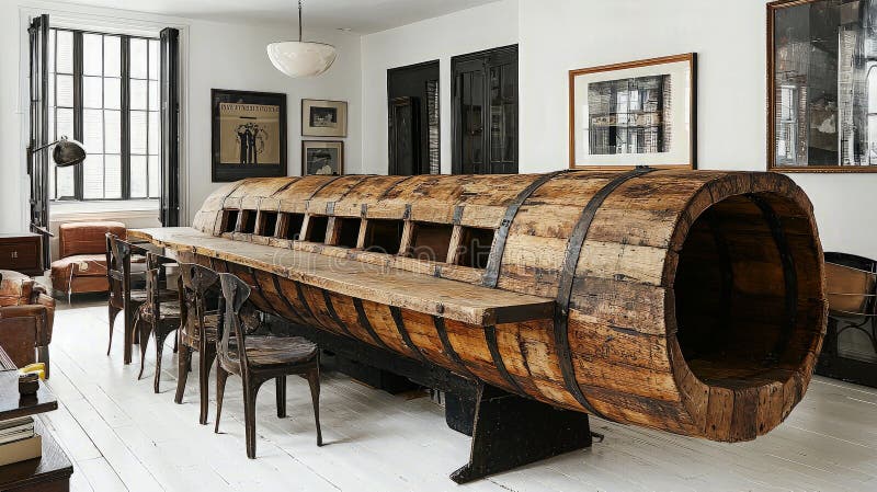Industrial-style Wooden Barrel Table in Modern Interior Stock Photo ...