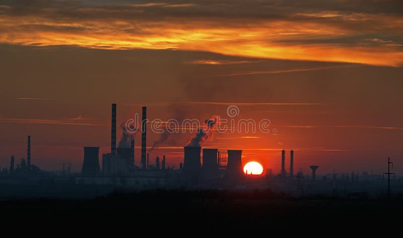 Industrial Sunset with Factory Silhouette Stock Image - Image of ...