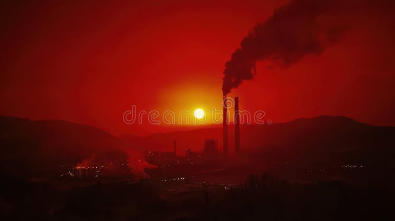 Industrial Sunset, Pollution Stock Illustration - Illustration of ...