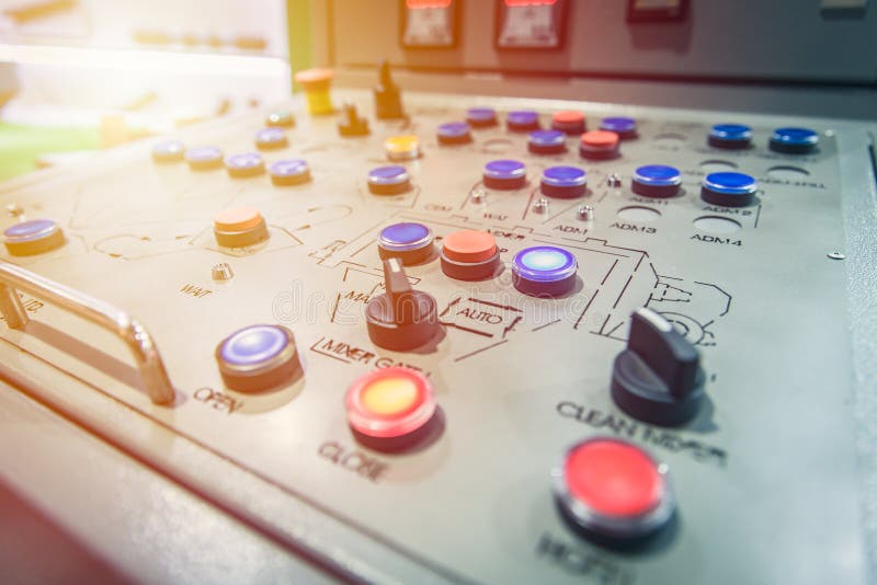 Industrial Switch Machine Control Panel Light and Turn Button Stock ...
