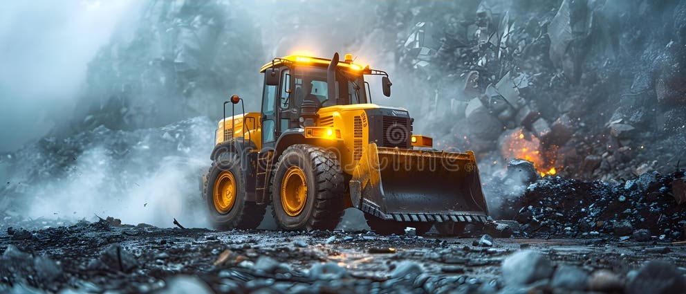Industrial Symphony: Loader at Work Amongst Wreckage. Concept ...