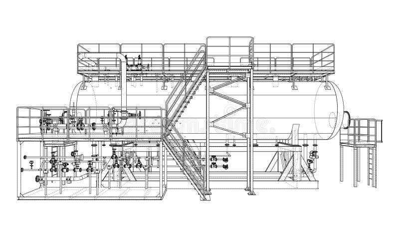 Industrial Tank Blueprint. Vector Stock Vector - Illustration of vector ...