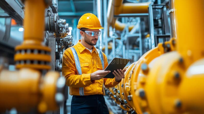 Industrial Technician and Operation Engineer Inspecting Valves and ...