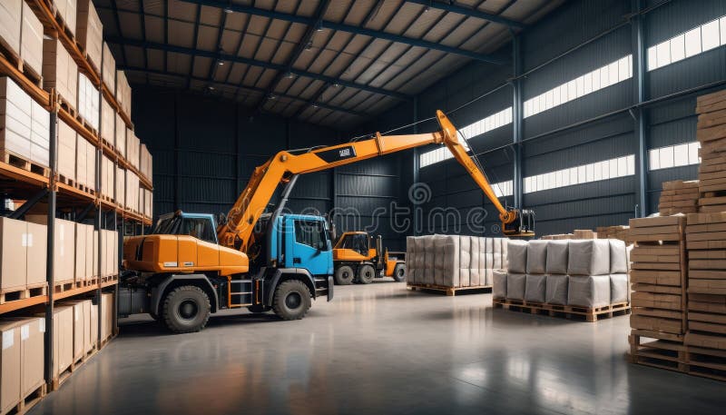 Industrial Telehandler in Warehouse Stock Image - Image of work, boxes ...