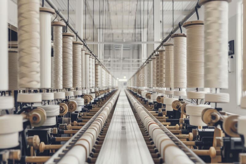 Industrial Textile Factory Interior Overview Showing Spinning Machines ...