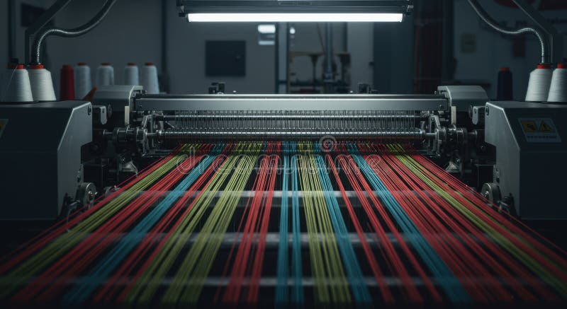 Industrial Textile Machine: Multicolor Yarn Weaving in a Modern Factory ...