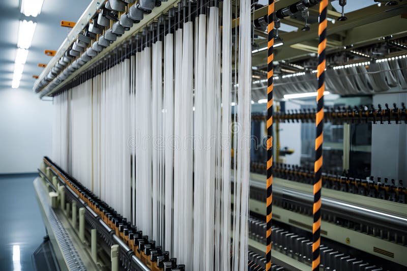 Industrial Textile Machine with Spindles Holding White Threads, Some ...