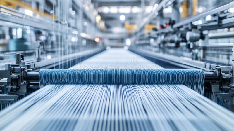 Industrial Textile Manufacturing Process Showcasing a Weaving Machine ...