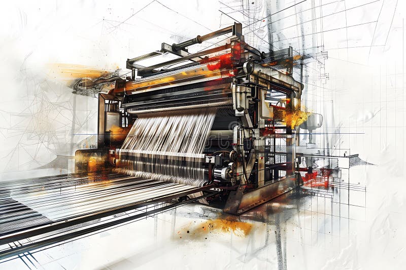 Industrial Textile Weaving Machine in Artistic Rendering Stock ...