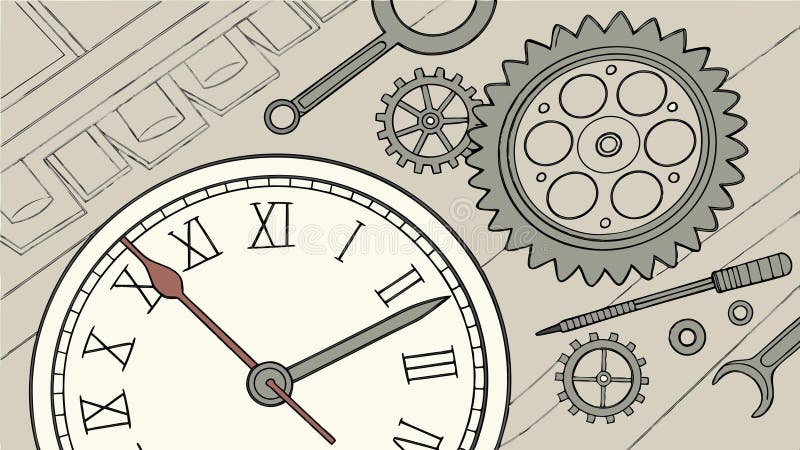 Industrial Themed Pattern with Gears, Cogs, and a Clock Face Elements ...