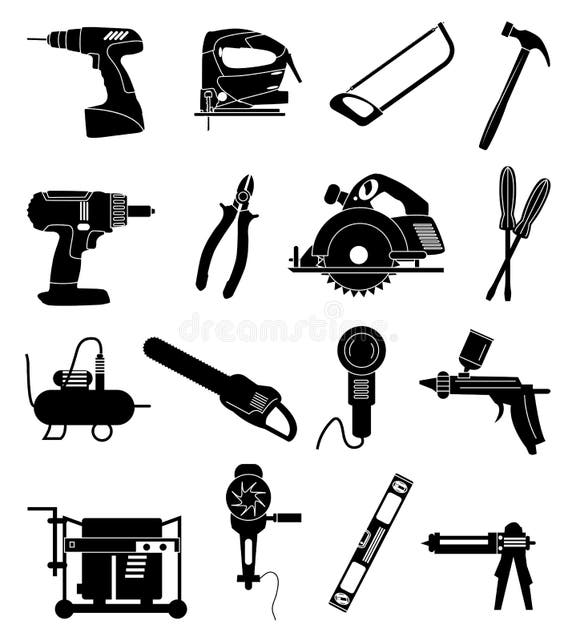 Industrial tools icons set stock vector. Illustration of construction ...