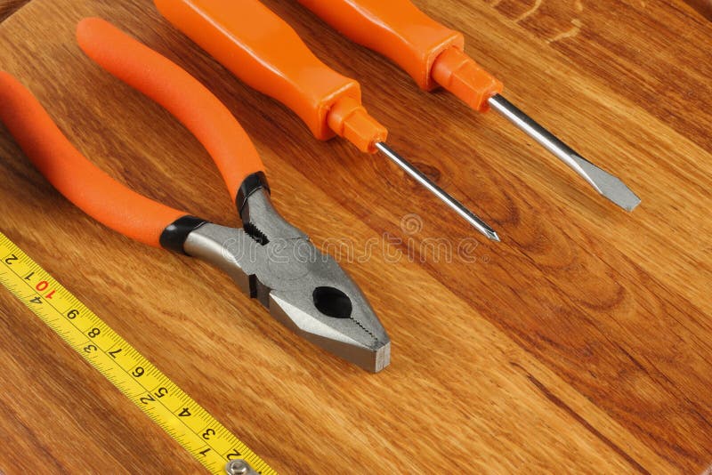 Industrial Tools on Light Wooden Background with Copy Space. Top View ...
