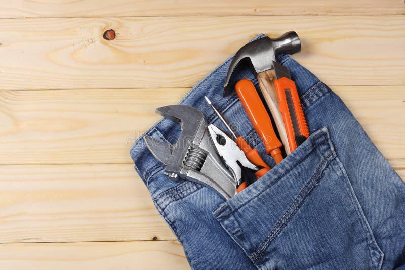 Industrial Tools on Light Wooden Background with Copy Space. Top View ...