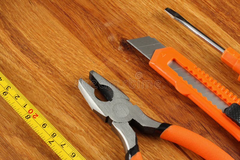 Industrial Tools on Light Wooden Background with Copy Space. Top View ...