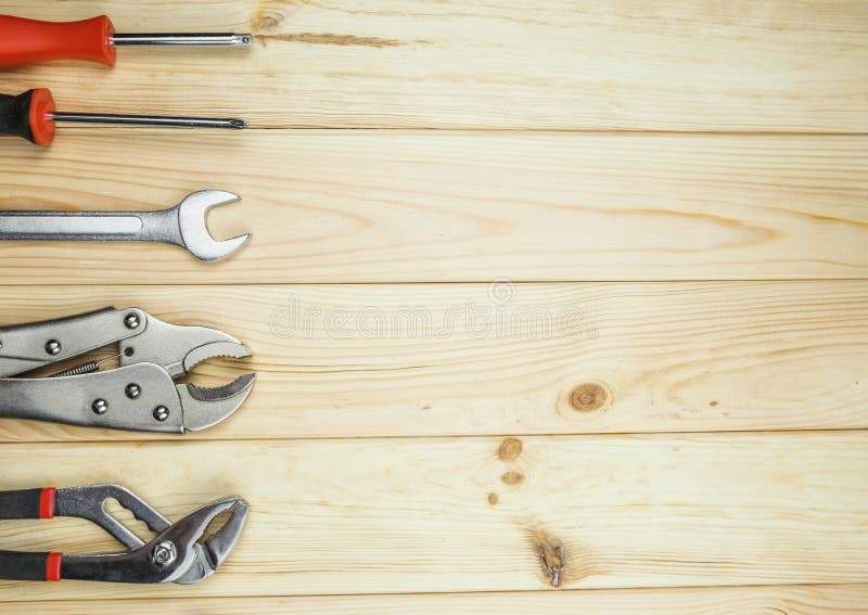 Industrial Tools on Wooden Background, Place for a Text, Maintenance ...