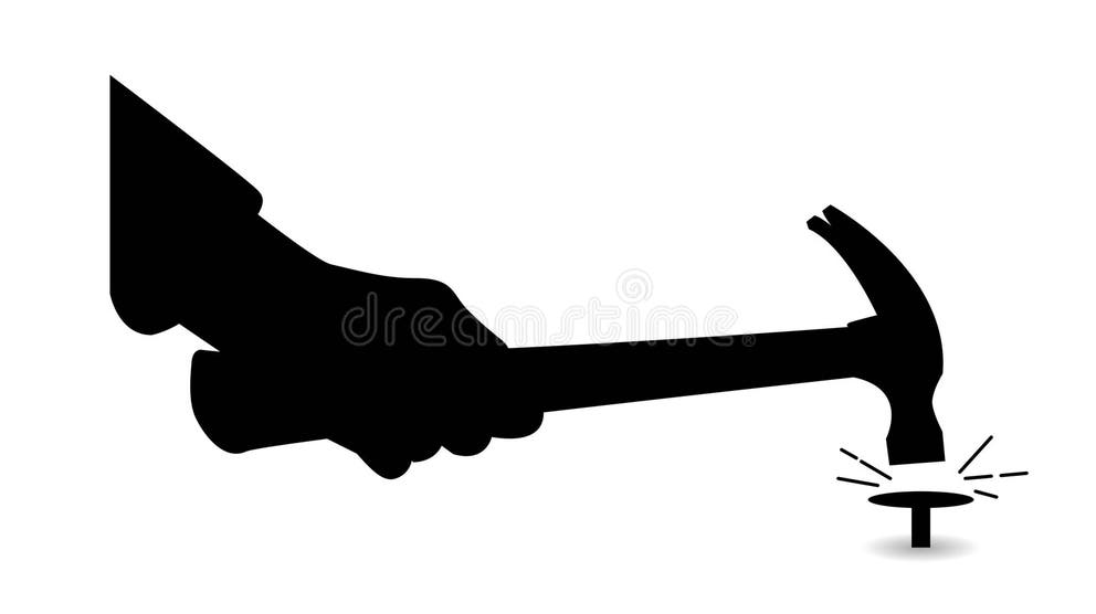 Silhouette of Hand Hitting a Nail with Hammer Stock Vector ...