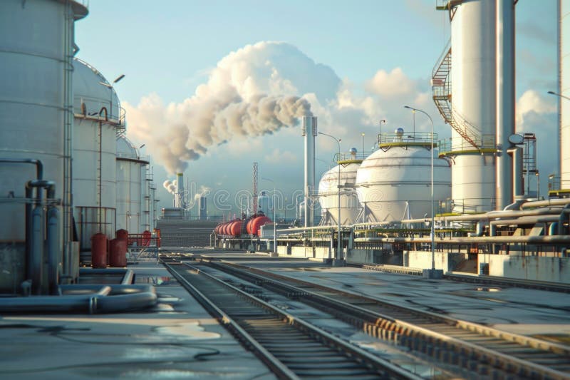 Industrial Train Passing by Factory. Suitable for Transportation and ...