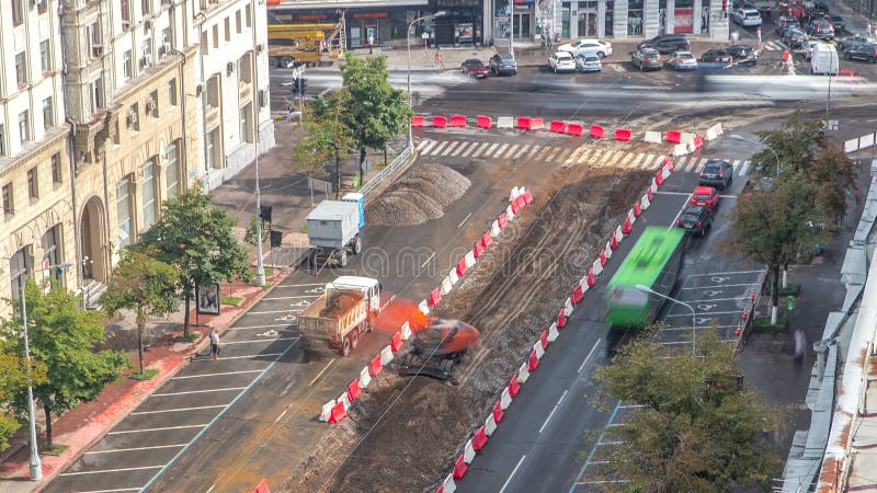 Industrial Truck Loader Excavator Moving Soil and Unloading into a ...