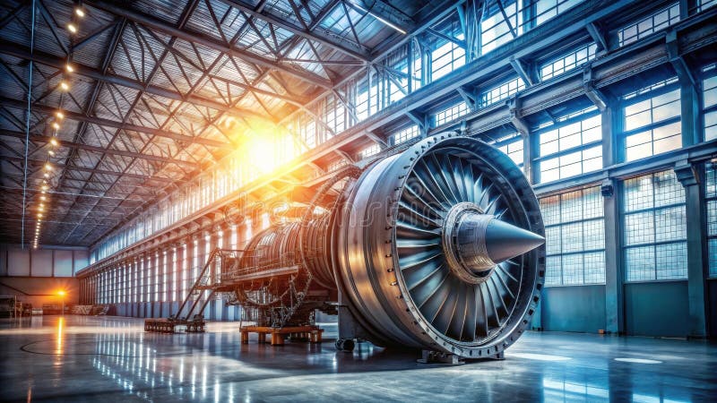 Industrial Turbine Engine in a Large Metal Structure. Generative AI ...