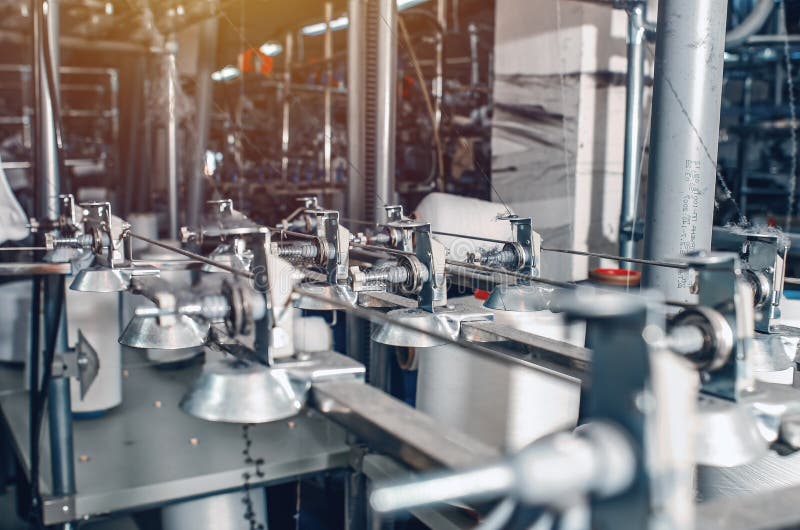 Industrial Type of Socks Production. Sock Factory, Automated Process of ...