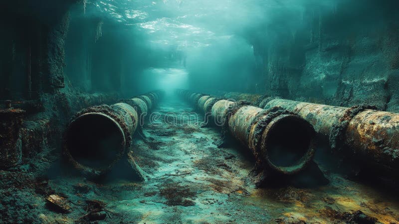 Industrial Underwater Pipe System Covered with Rust and Seaweed Stock ...