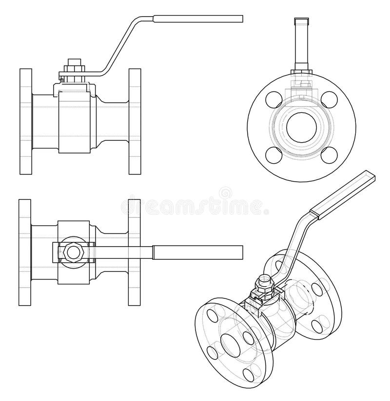 Industrial Valve Outline. Vector Rendering of 3d Stock Vector ...