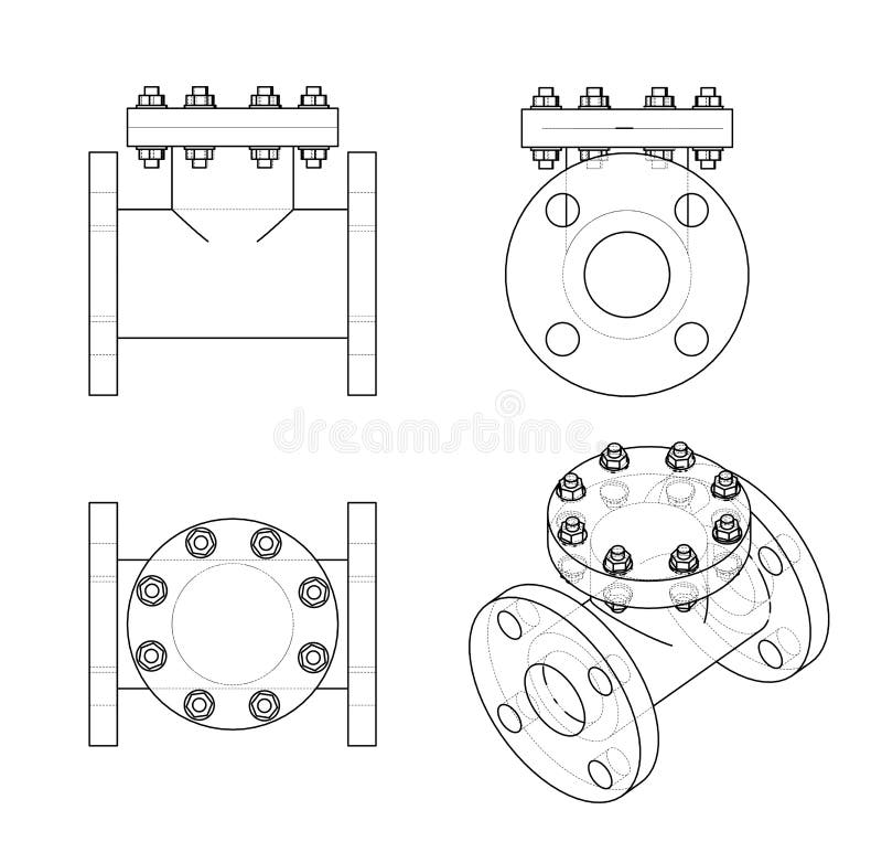 Industrial Valve Outline. Vector Rendering of 3d Stock Vector ...