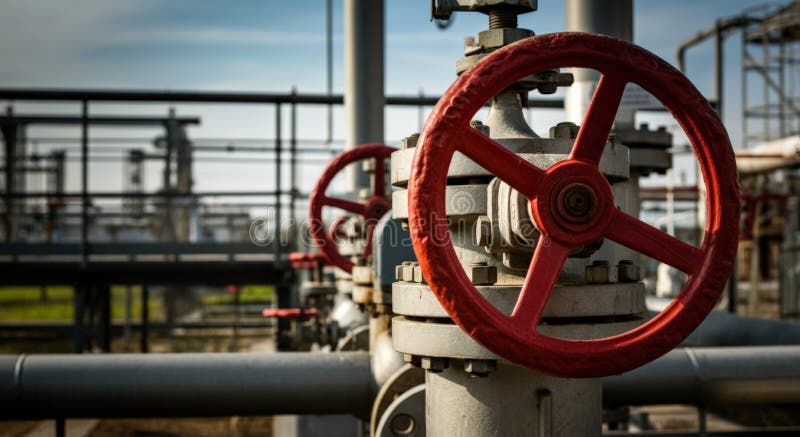 Industrial Valve with Red Handle in a Gas Processing Facility Stock ...
