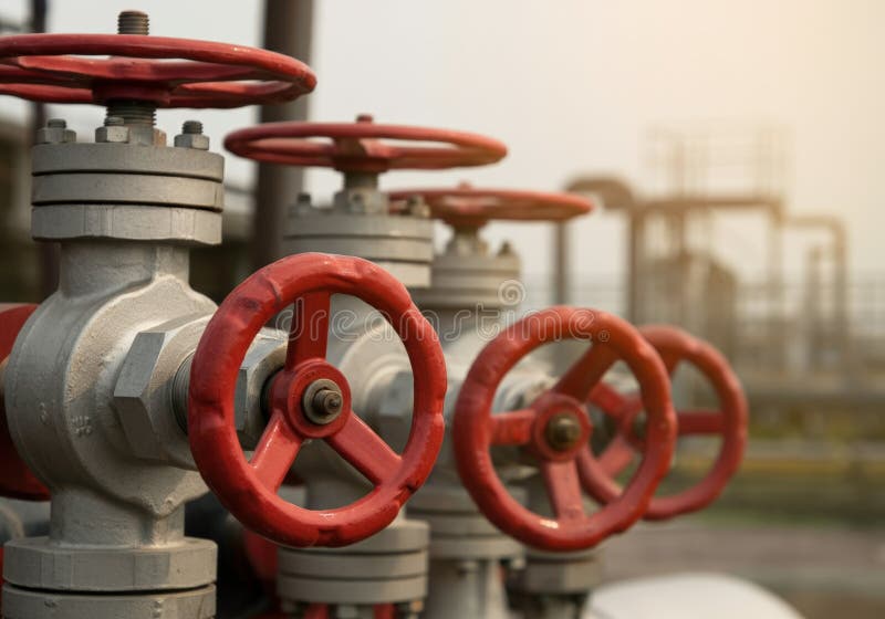 Industrial Valves with Red Handles in a Gas Processing Facility Stock ...