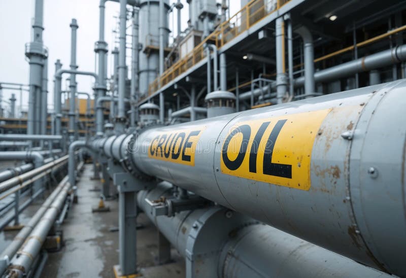 Industrial View of a Crude Oil Processing Facility with Large Pipes and ...