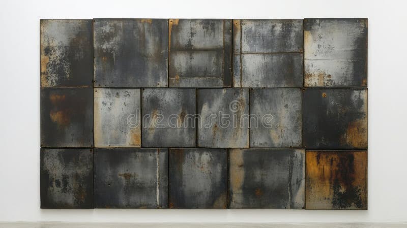 Industrial Wall Art with Vintage Rusty Metal Sheets on White Background ...