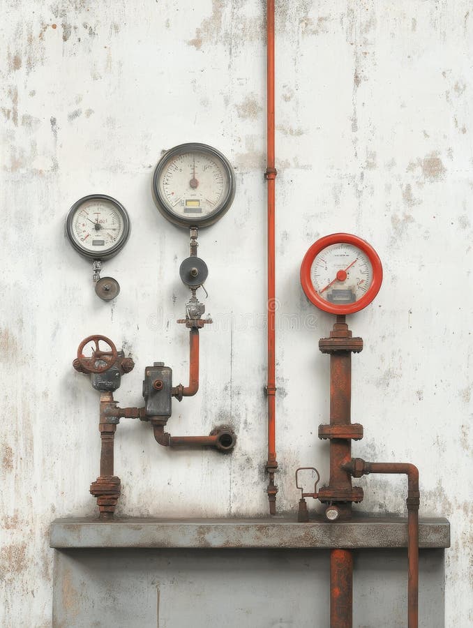 Industrial Wall of Pipes Gauges and Appliances a Weathered Wall with an ...