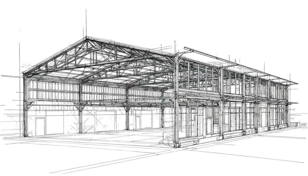 Industrial Warehouse Architectural Sketch Shows Linear Construction ...