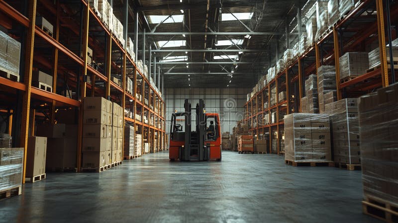 Industrial Warehouse with Boxes, Freight, and Forklifts for Logistics ...