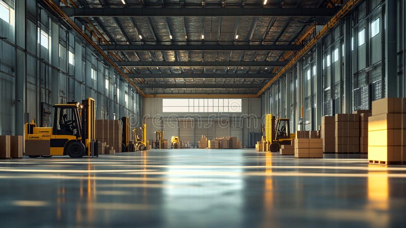 Industrial Warehouse with Boxes, Freight, and Forklifts for Logistics ...