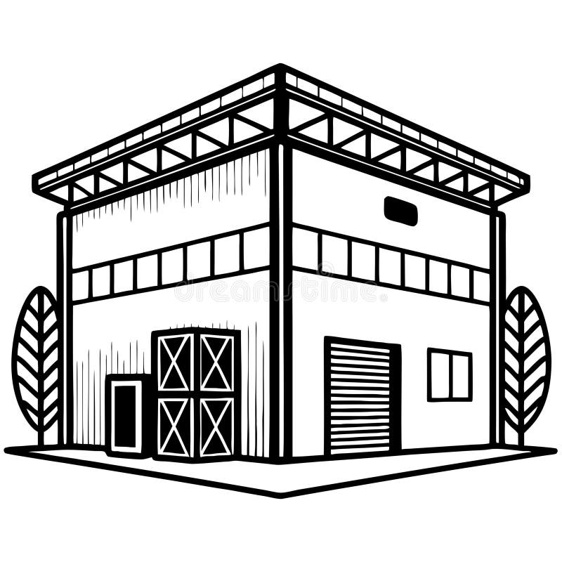 Industrial Warehouse Building Exterior Outline for Architecture and ...