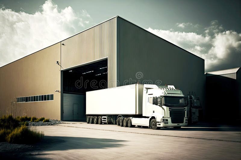 Industrial Warehouse Building for Storage of Goods with Trucks Stock ...