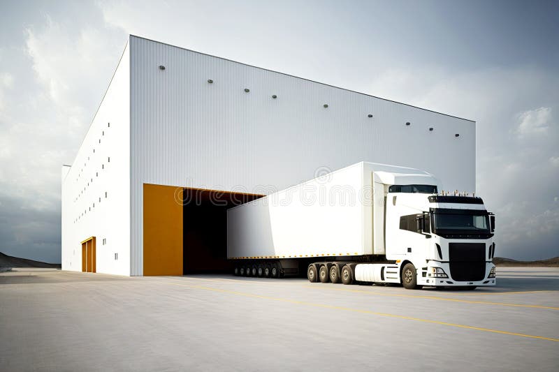 Industrial Warehouse Building for Storage of Goods with Trucks Stock ...