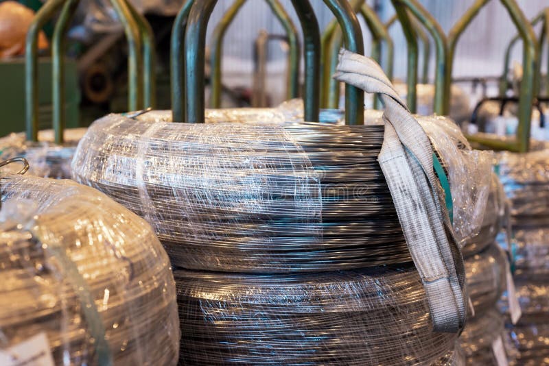 Industrial Warehouse of Cold Rolled Wire. the Wire Coils are Stacked ...