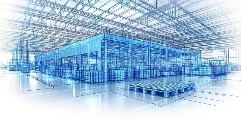 Industrial Warehouse Design in Blueprints Showing Storage and Layout ...