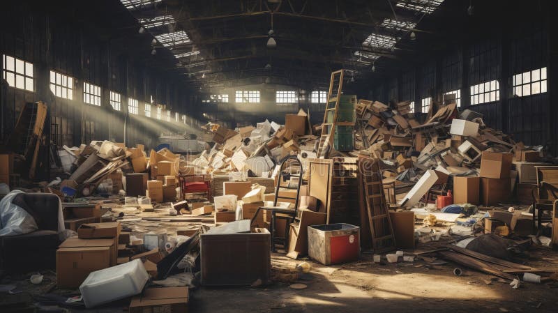 Industrial Warehouse Filled with Discarded Items and Waste. Good for ...