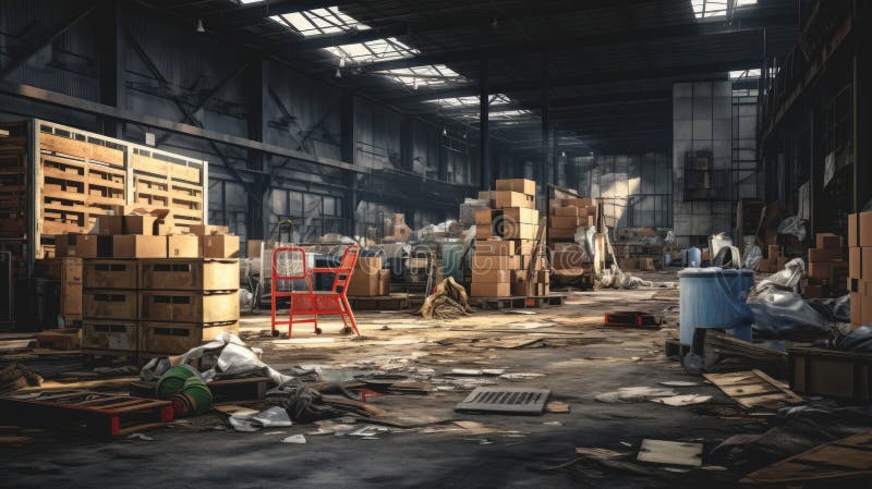 Industrial Warehouse Filled with Discarded Items and Waste. Ideal for ...