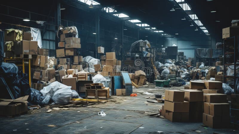 Industrial Warehouse Filled with Discarded Items and Waste. Perfect for ...