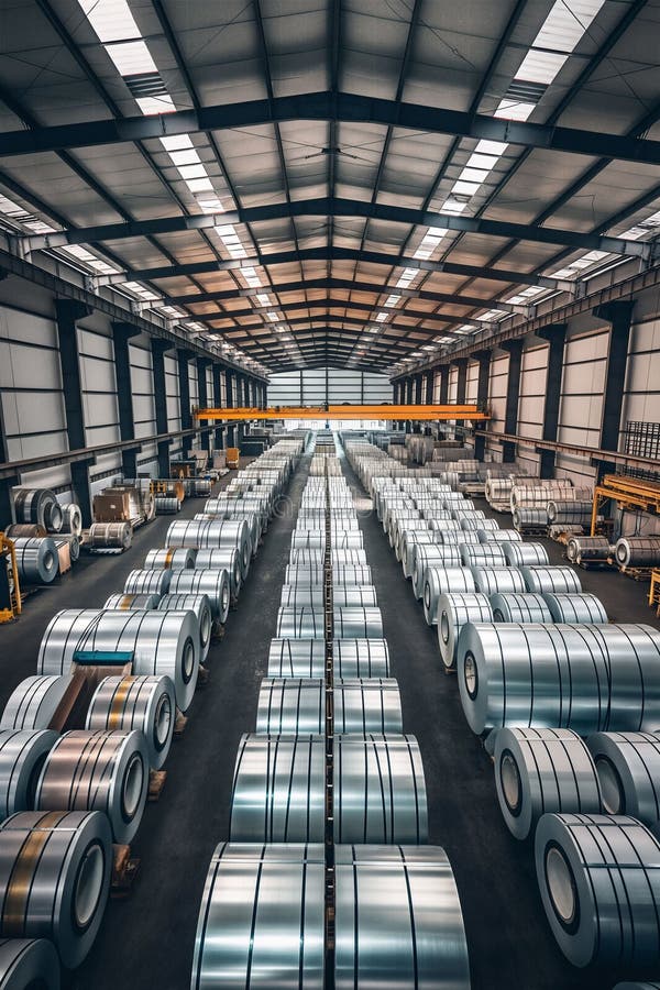 Industrial Warehouse Filled with Rows of Stainless Steel Coils ...