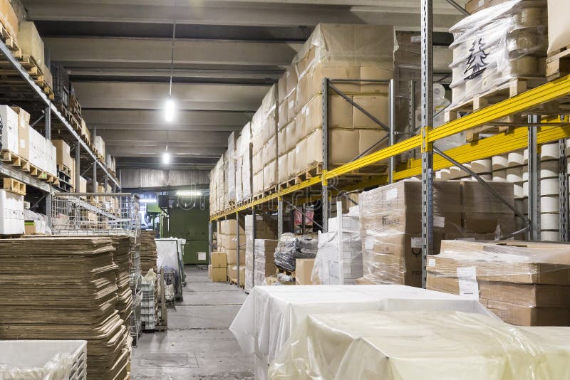 Warehouse with goods stock image. Image of cardboard - 26936001