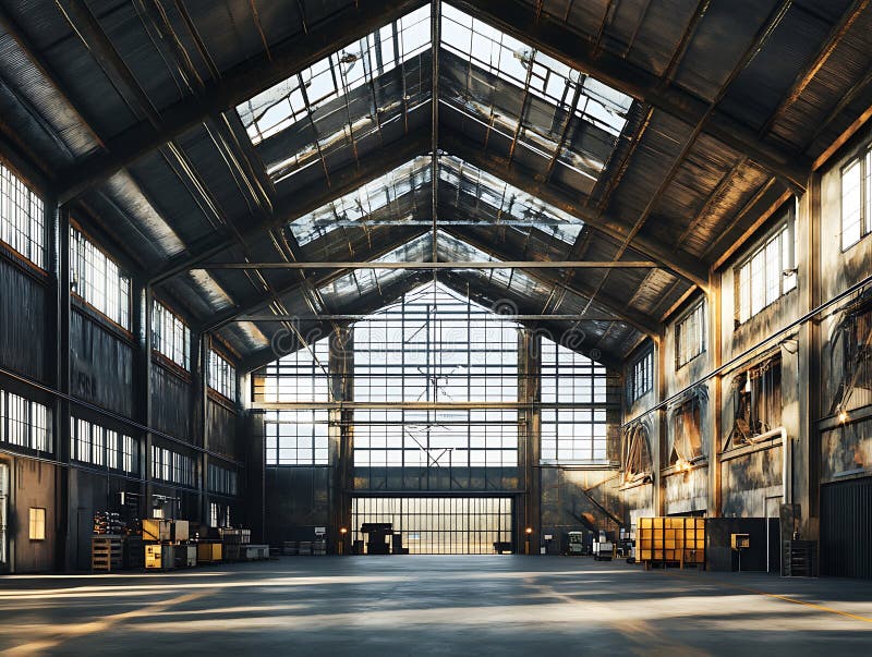 Industrial Warehouse with High Ceilings, Metal Framing Stock ...