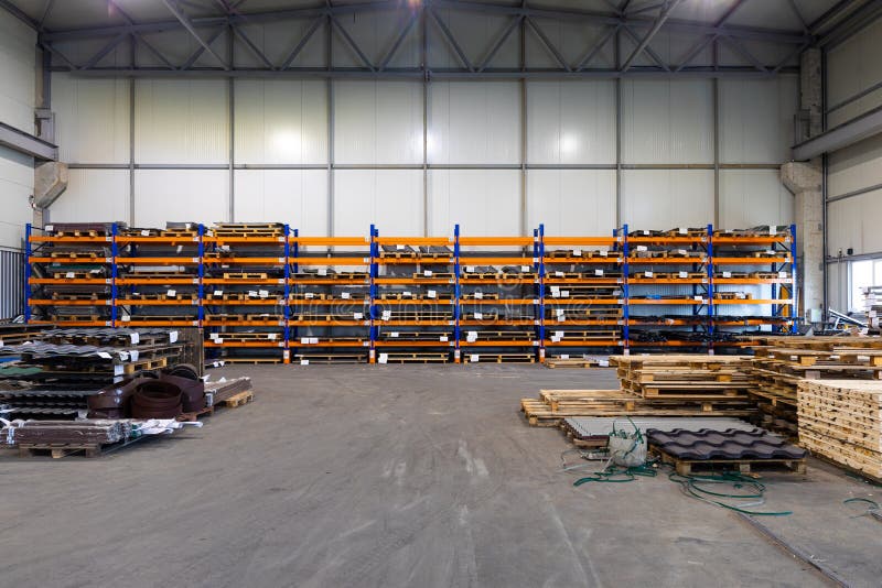 Industrial Warehouse with High Racks Stock Photo - Image of business ...